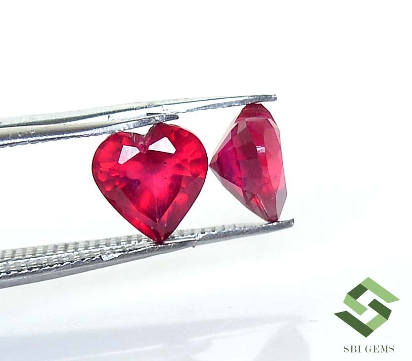 7x7 mm Natural Ruby Heart Shape Cut Pair 3.19 CTS Mozambique Loose ...