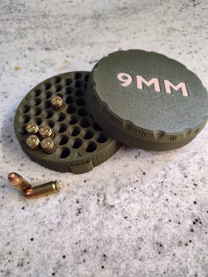 9mm Ammo Box Holds 55=Cartridges. Lid Screws On. Army Green 3d Printed ...