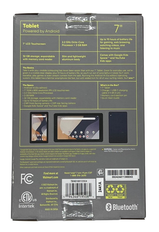 NEW Onn Surf Tablet 7" Android 14 Go Edition Bluetooth 32GB 2024 | eBay