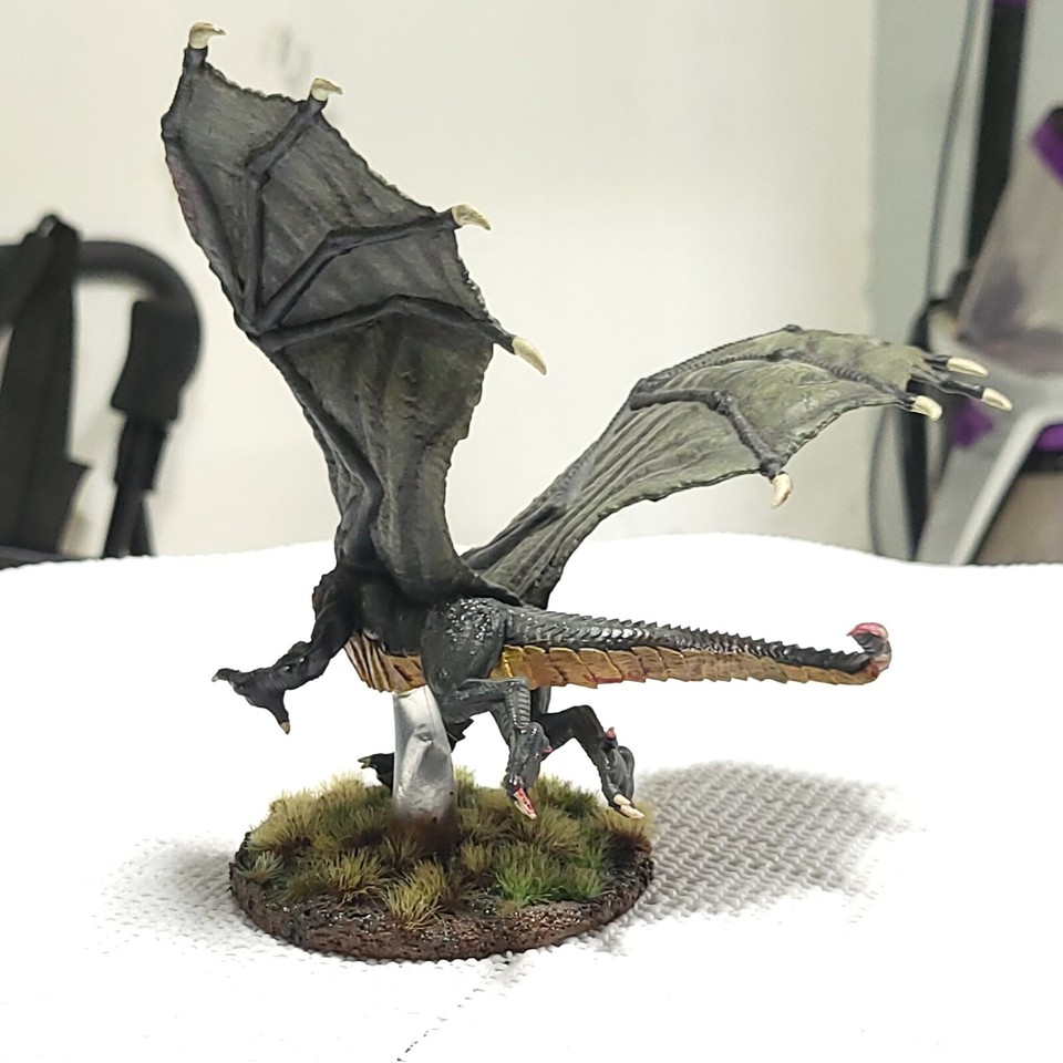 Pro Painted Highly Detailed D&D young black dragon miniature Wizkids Nolzur's | eBay