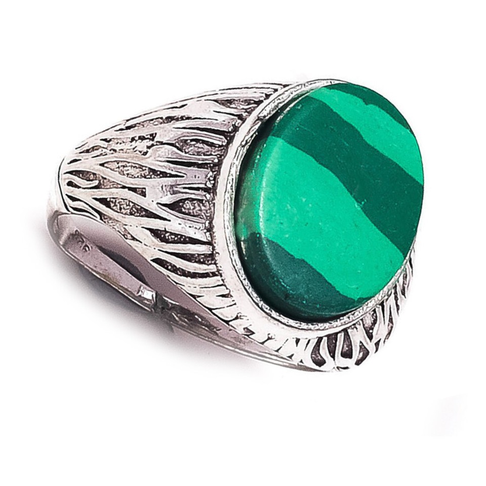 Malachite Oval Flat Gemstone Antique Handmade Oxidized Statement Ring ...