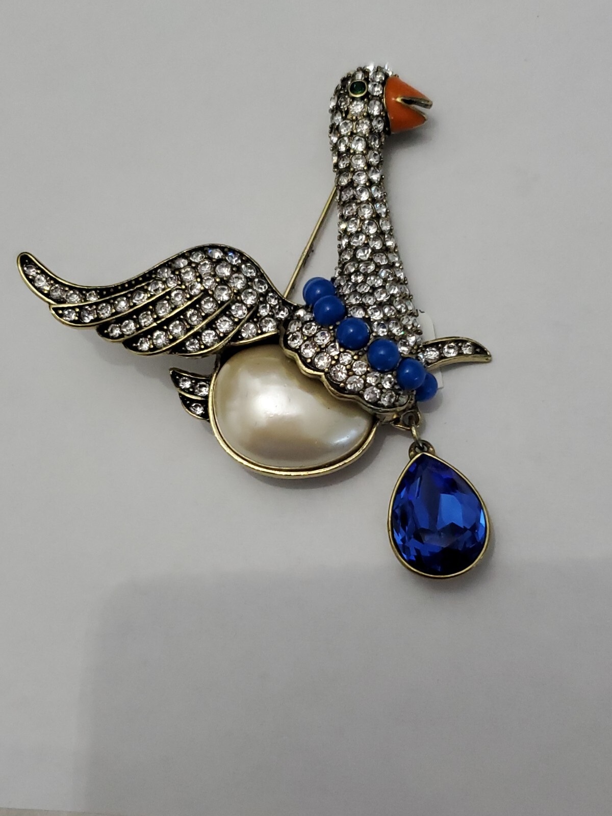 Heidi Daus QUEEN QUACK Crystal and Faux Pearl Duck Goose Pin NWT $128. ...