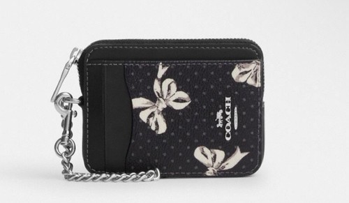NWT COACH Zip Card Case Wallet With Bow Print CZ466 Black Multi | eBay