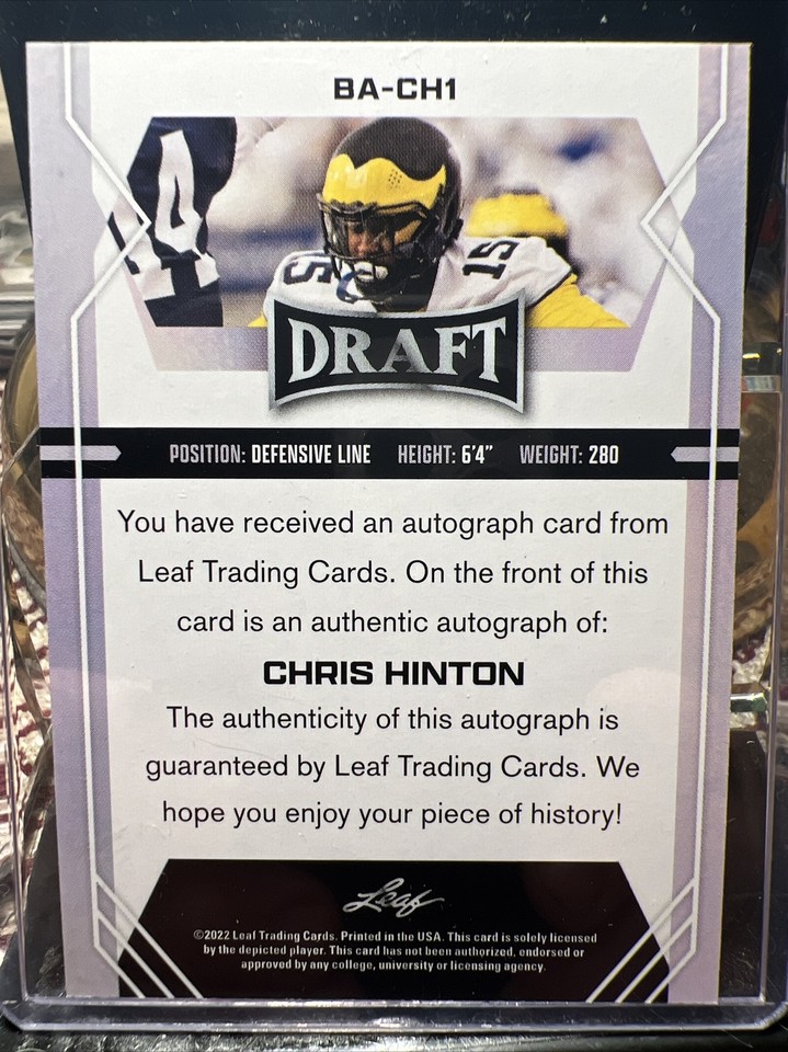 2022 Leaf Draft CHRIS HINTON Rookie RC Auto #BA-CH1 MIchigan Wolverines ...