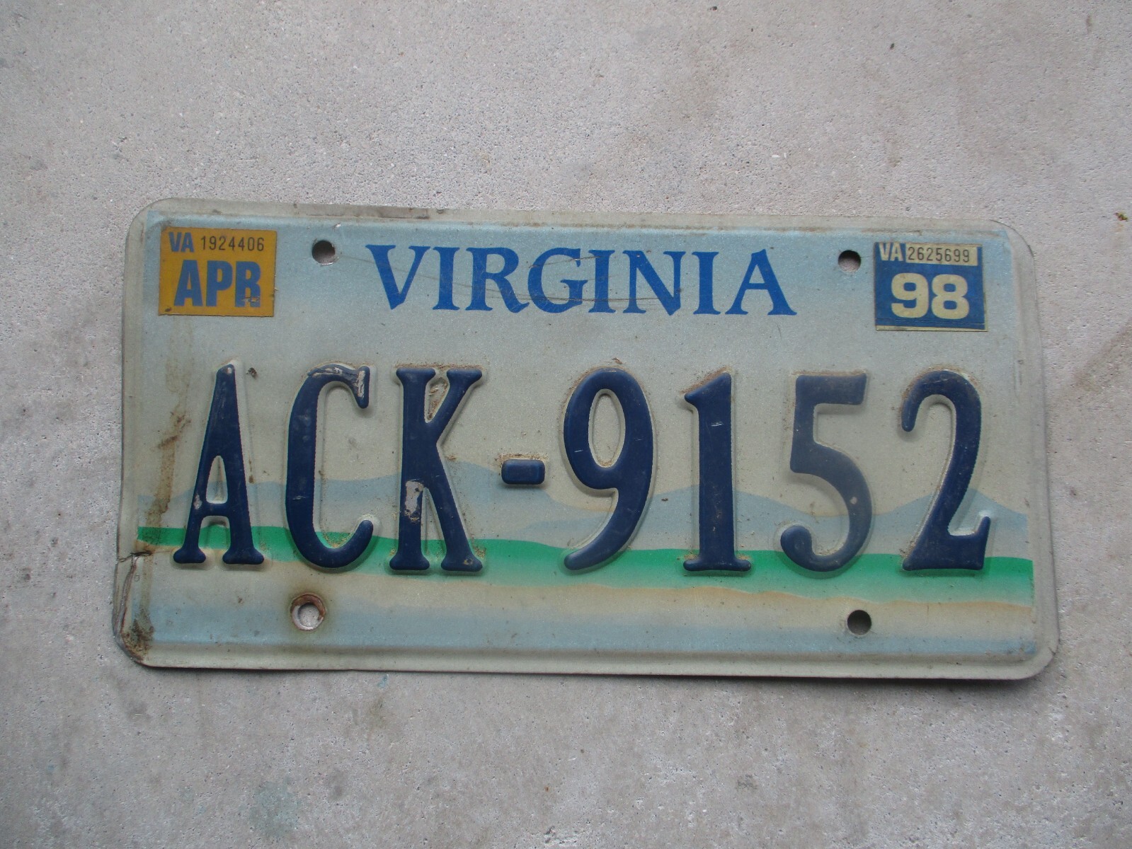 Virginia 1998 license plate # ACK - 9152 | eBay