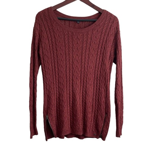 American Eagle Womens Sweater M Rust Cable Knit Crew Neck Pullover ...
