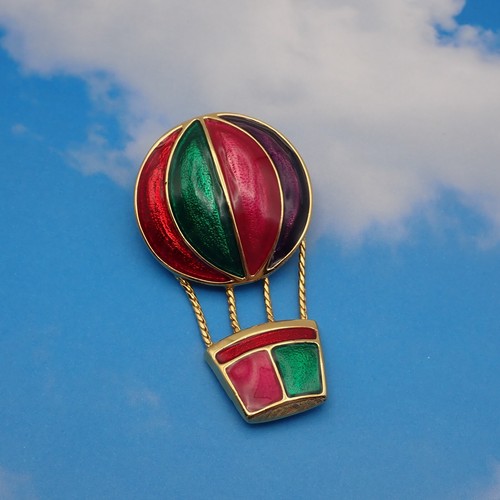 Vintage Red Green Purple Enamel Dangle Basket Hot Air Balloon Pin ...