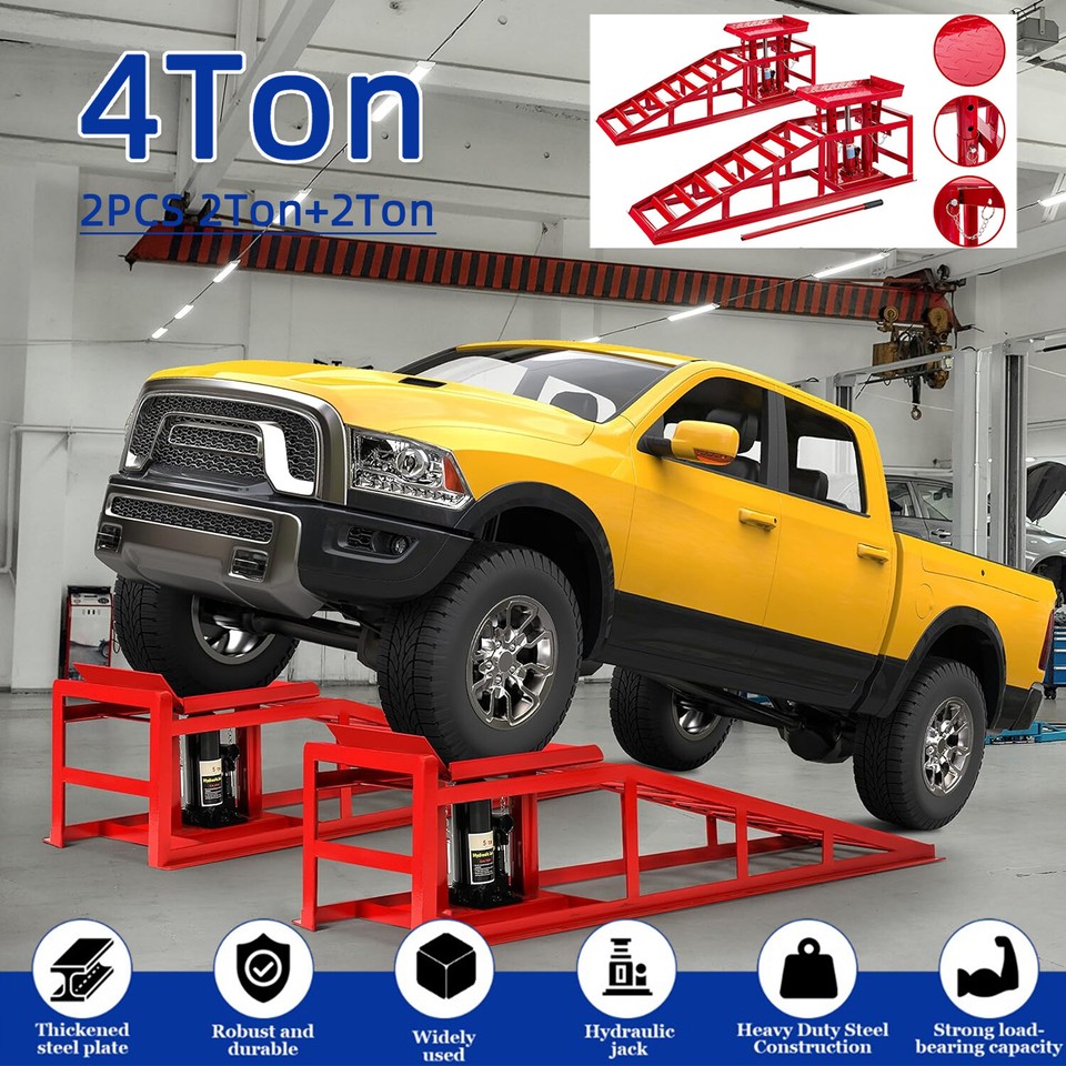 4Ton 2+2 Hydraulic Car Ramps 2x Heavy Duty Garage Auto Van Bottle Lift ...