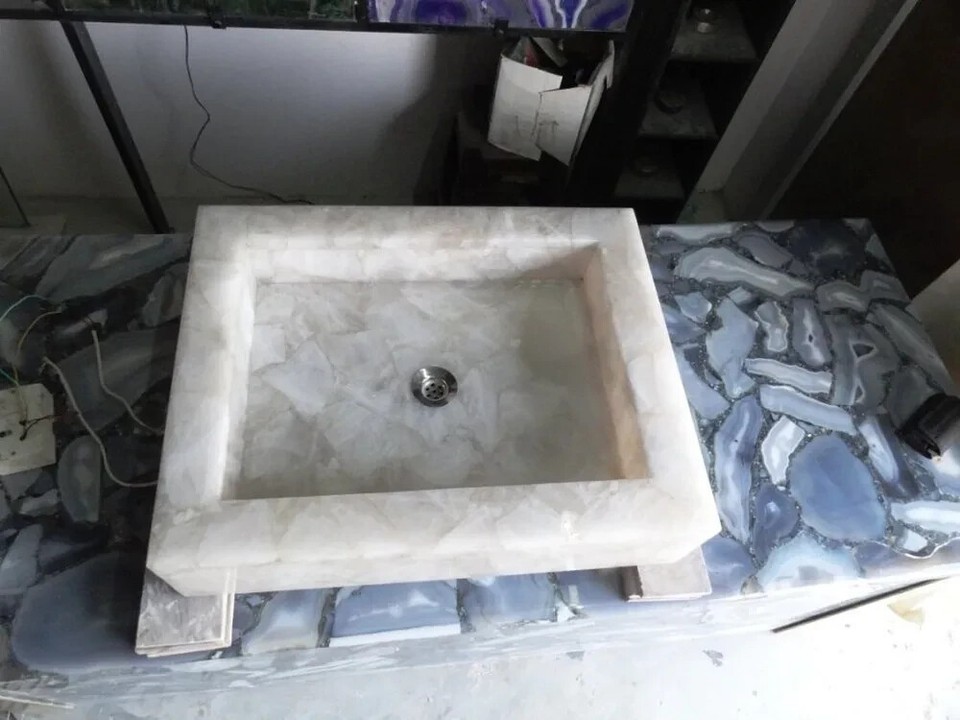 White Crystal Quartz Semiprecious Gemstone Sink / Stone Sink Bathroom ...