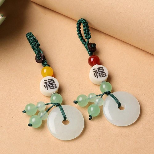 Amulet Keyring Round Stone Pendant Mobile Phone Pendant White Jade ...