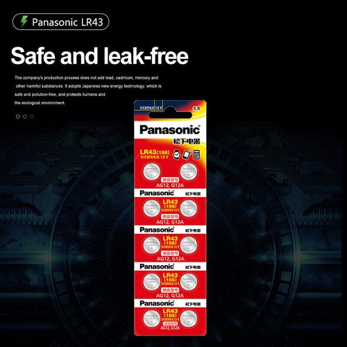 2pcs LR43 1.5V Panasonic Lithium Coin Button Cell Battery AG12, G12A ...