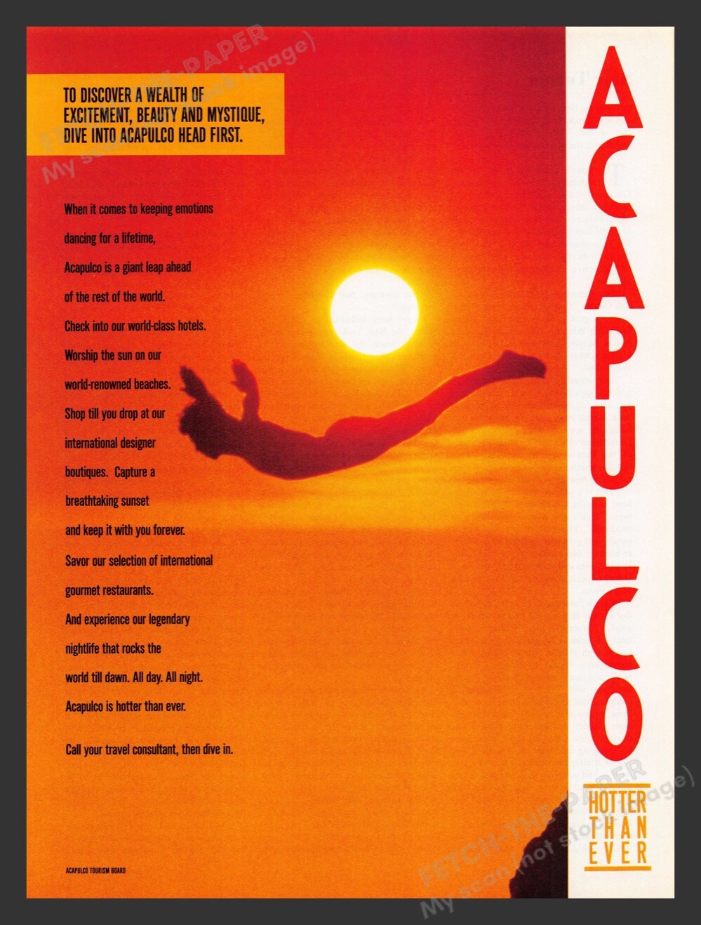 Travel Acapulco Mexico Cliff Diver 1990s Print Advertisement Ad 1990 | eBay