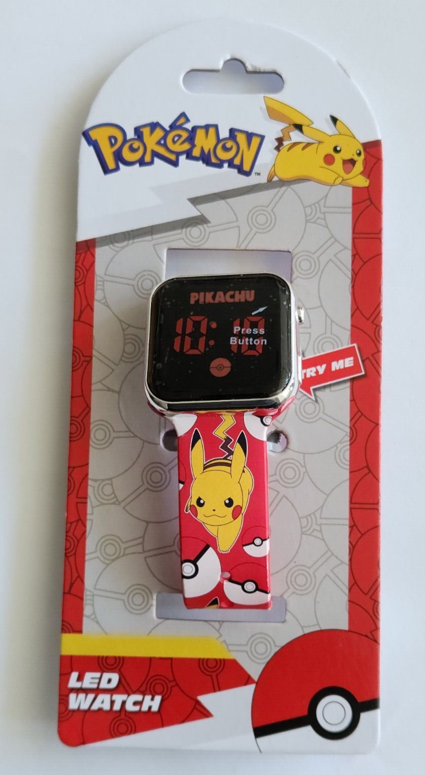 Pokémon Unisex Childrens LED Watch Metallic Silver Bezel Silicone Strap ...