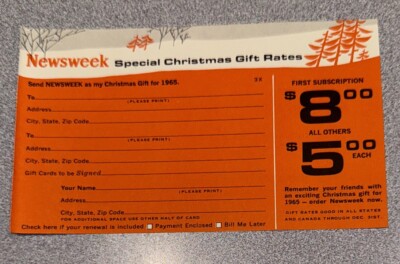 Newsweek Magazine Subscription Card 1965 | eBay