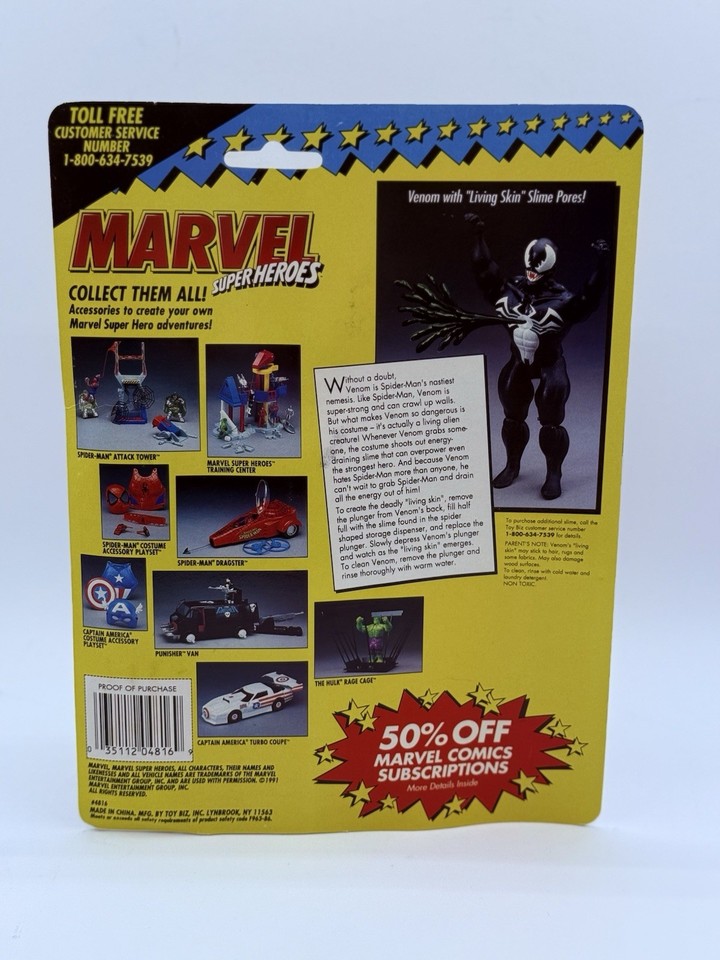 1991 Toy Biz Marvel Living Skin Slime Pores VENOM Action Figure NEW | eBay