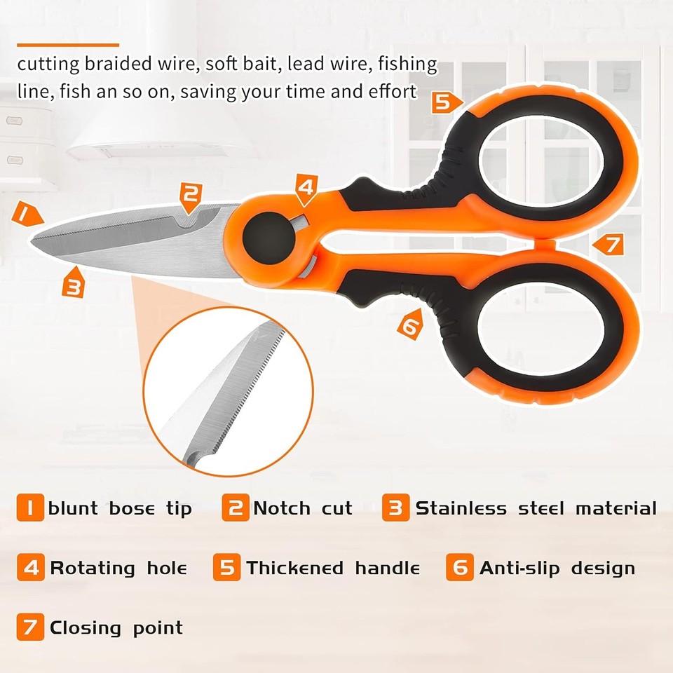 2 Pcs Fishing Scissors Braided Line Cutters Heavy Duty 3cr13 Non Slip ...