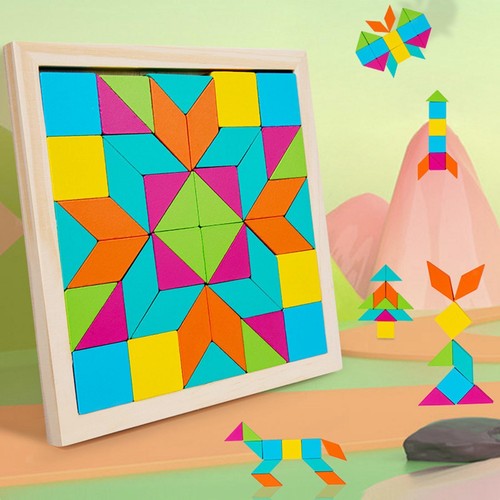 Wooden Pattern Blocks Set Learning Toys Party Favors Tangram Shapes ...