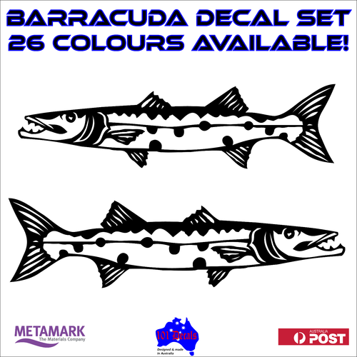 30cm BARRACUDA decal sticker set.Fishing boat,half cabin,tinny,car,ute ...