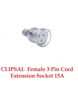 Clipsal Female 3 Pin Cord Extension Socket 15A 240Volt Plug Electrical ...