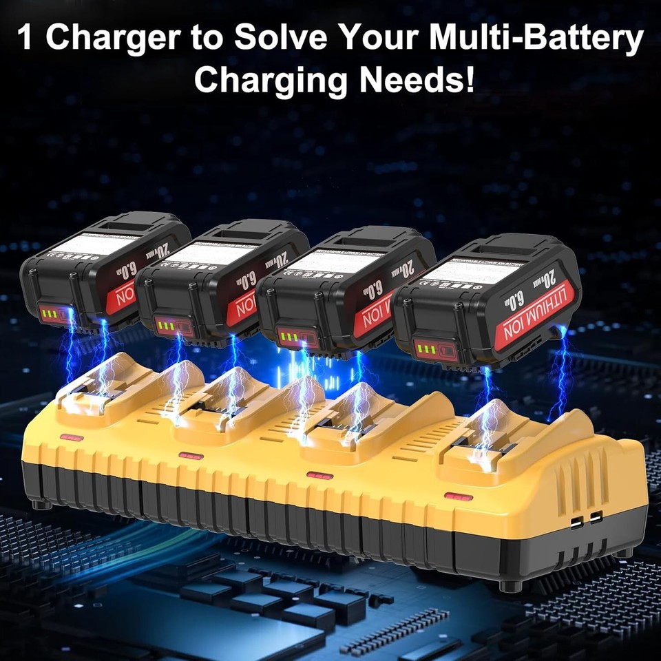 DCB104 4-Port Fast Charger For Genuine DEWALT 12V/20V Lithium DCB206 XR ...