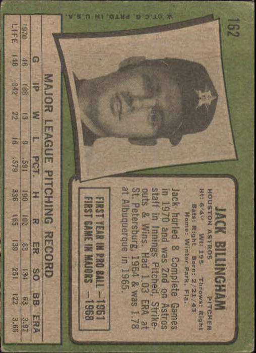 1971 Topps Card #162 Jack Billingham Houston Astros A12541 - VG | eBay