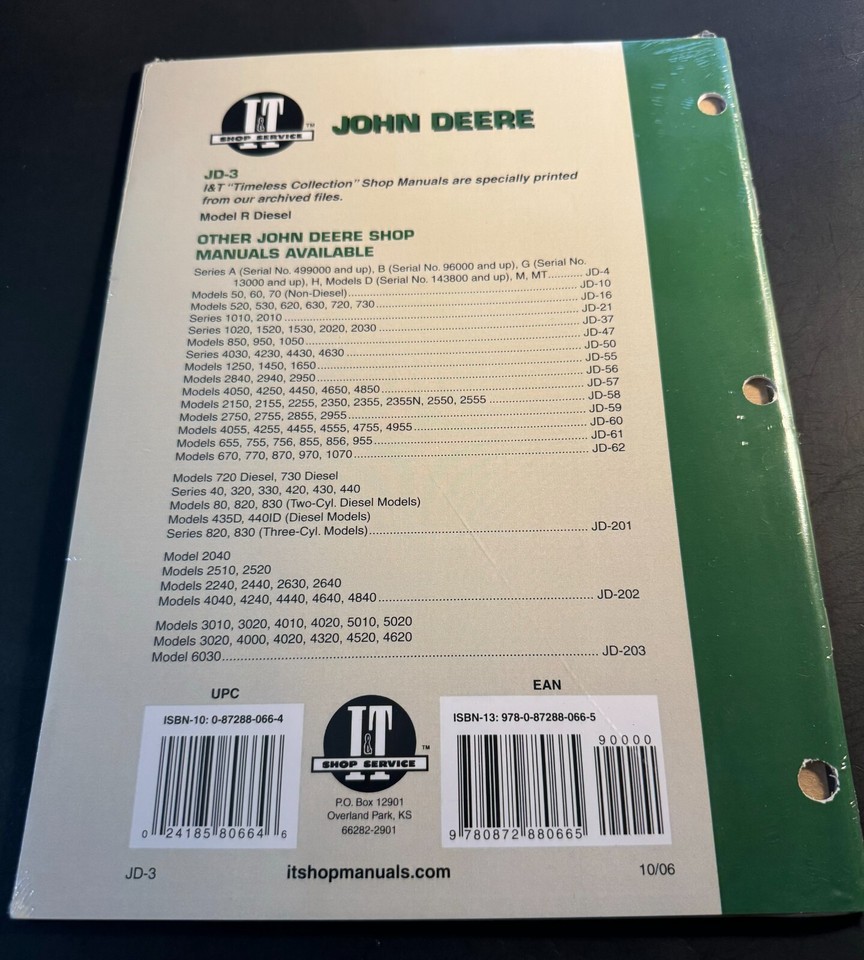 I&T JOHN DEERE TRACTOR SERVICE SHOP MANUAL MODEL R DIESEL JD-3 | eBay