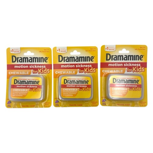 Dramamine Kids Chewable Motion Sickness Relief Grape 8 Count EXP 01/27 ...