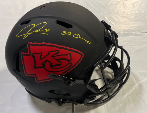 Chris Jones Autographed "SB Champs" Black Riddell Helmet & 8x10 Pic ...