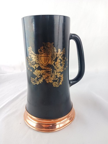 Vintage VIP Black Glass Bottom Beer Stein Lion Crest Copper Collectible ...