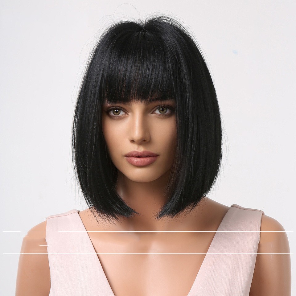 POP Women Short Wigs Brown Blonde Red Natural Human Hair Party Cosplay ...