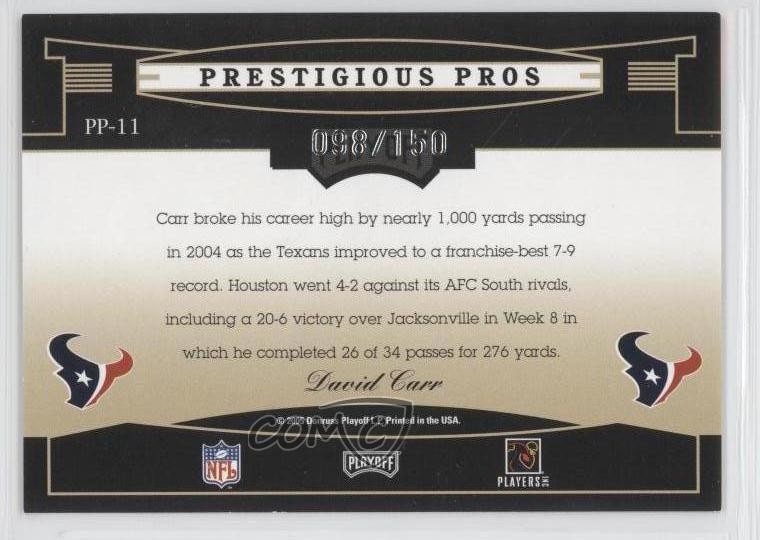 2005 Playoff Prestige Prestigious Pros Red /150 David Carr #PP-11 | eBay