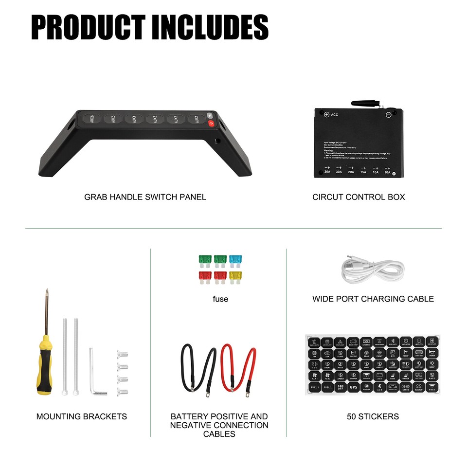 6 Gang Grab Handle Wireless Switch Panel For Jeep Wrangler JL 2018-23 ...