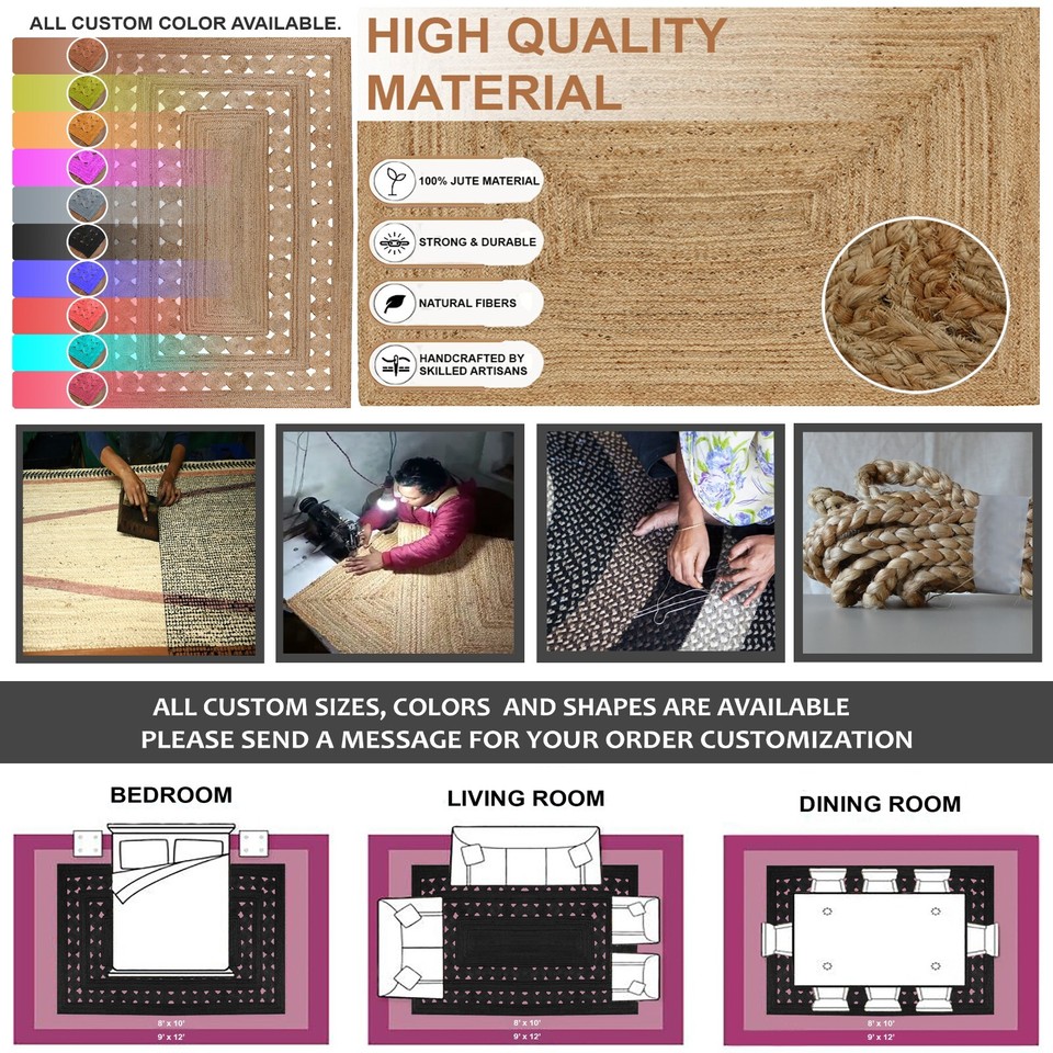 Juta Naturale Area Tappeto Mano Intrecciato Soggiorno Kilim Tinta Unita ...