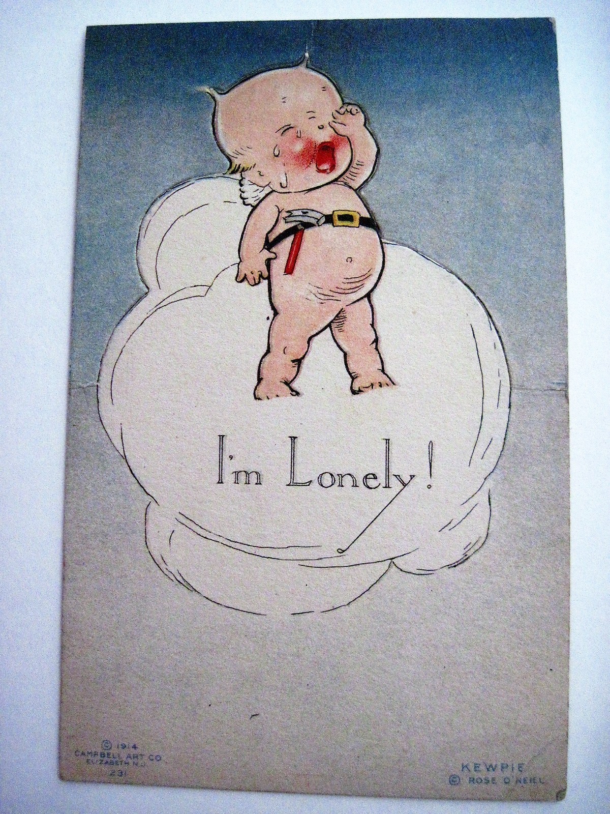 1914 Kewpie Stand Up Note Card - I'm Lonely!! w/ Kewpie Crying* | eBay