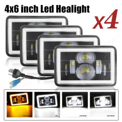 Chrome 4pcs 4x6" Rectangle Led Projector Headlights Hi/Lo fit Toyota ...
