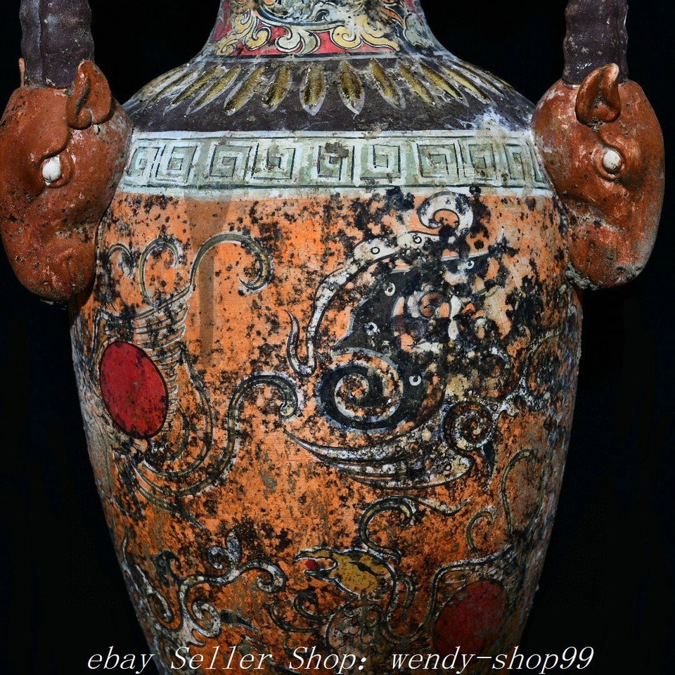 Old Dynasty Tang Sancai Porcelain Painting 4 God Beast Goat Head Bottle ...