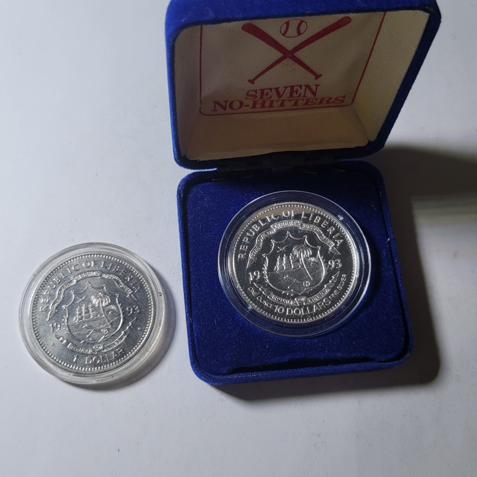 1993 NOLAN RYAN 7th NO-HITTER 2-COIN Set ~ 1 SILVER PROOF w/Blue Box ...
