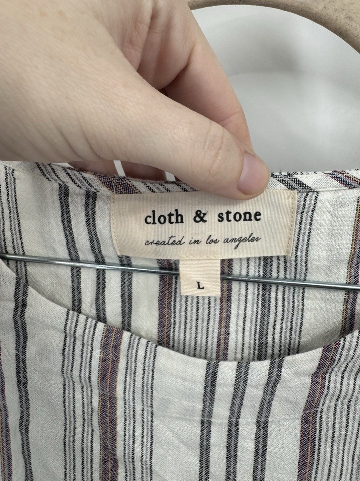 Cloth & Stone Linen Blend Striped Shirt Dress Women Large Ivory Beach ...