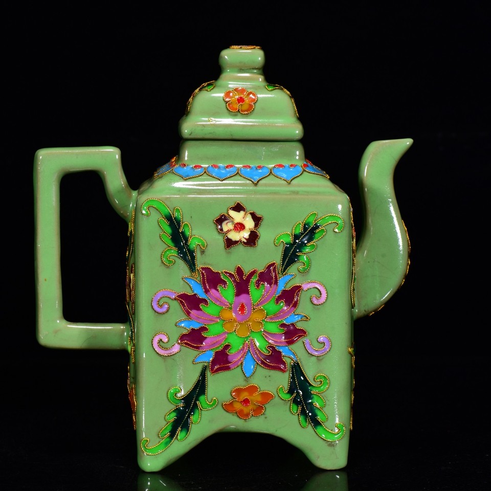 7.5" Song dynasty Ru porcelain famille rose Cloisonne Flower Square Pot ...