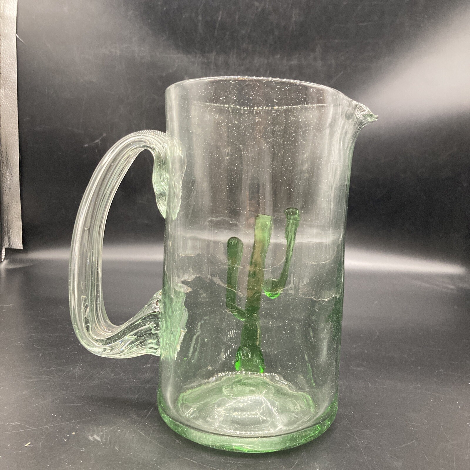 VTG Hand blown Mexico Sanguaro Cactus pitcher recycled art glass ...