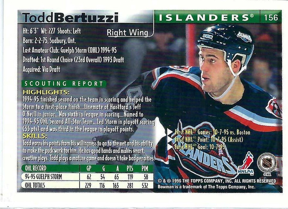 1995-96 Bowman Foil Todd Bertuzzi - New York Islanders | eBay