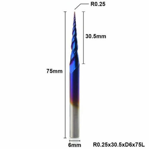Tapered Ball Nose End Mill 6mm 1/8 Shank 2 Flute Carbide Milling CNC ...