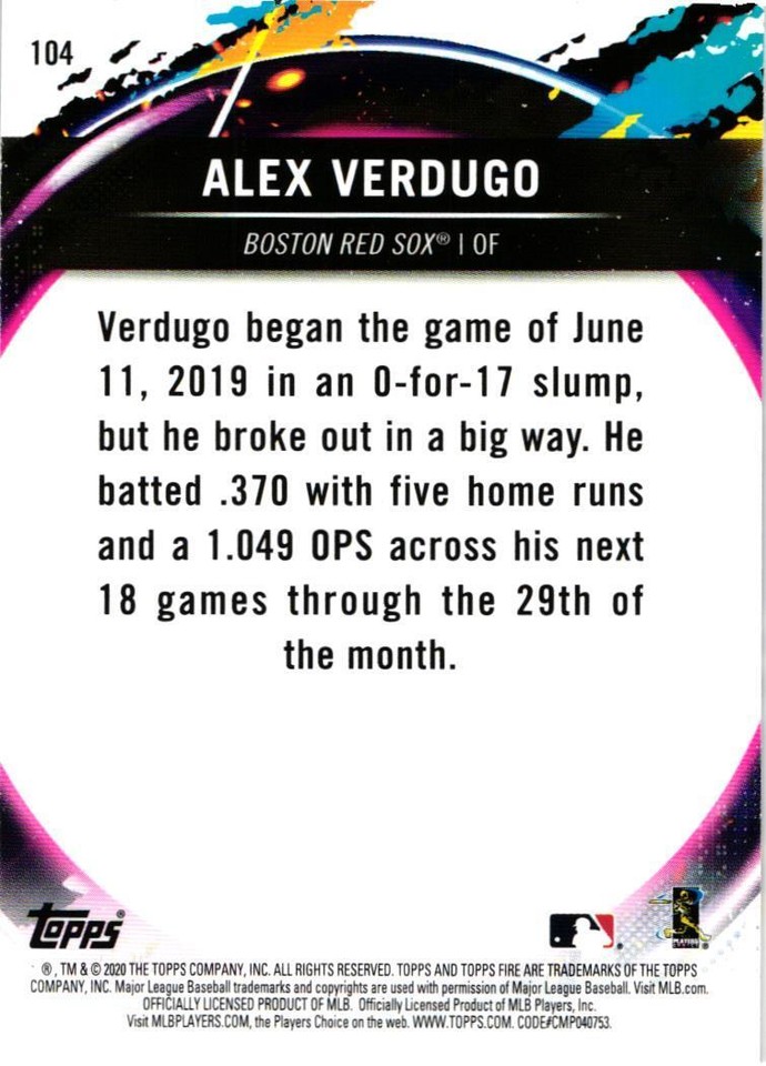 2020 Topps Fire #104 Alex Verdugo | eBay
