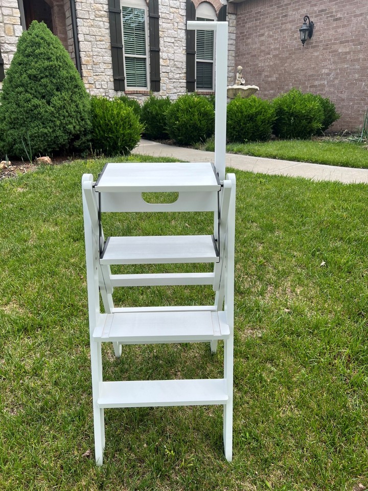 Step Stool 4-Step folding portable Wood convertible between Chair and ...