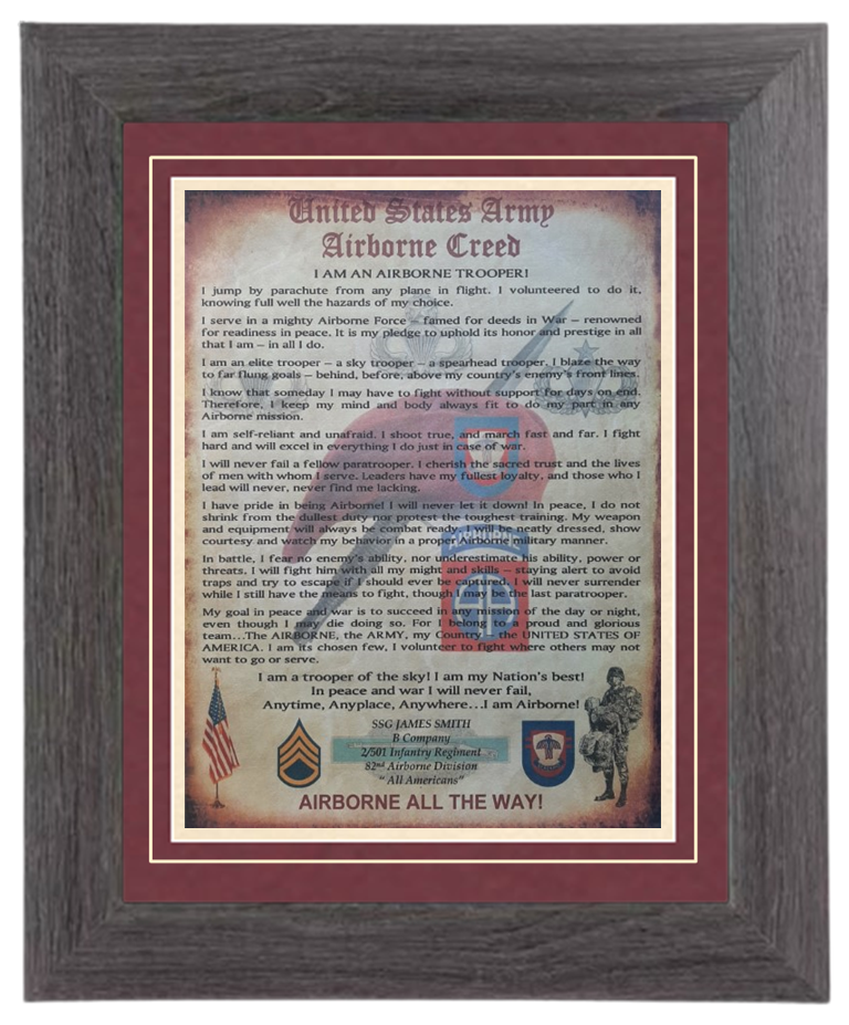 MC-BEST: Army Airborne Creed-82nd Airborne Division FRAMED MATTED ...