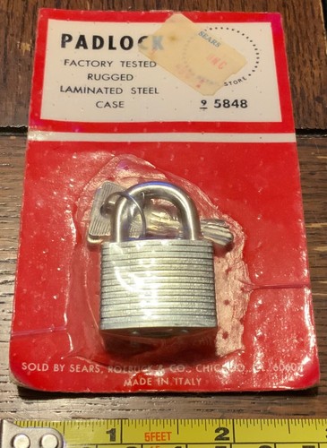 Sears Walsco F. 26 Padlock Made In Italy 2 Cruciform Style Keys Vtg New ...