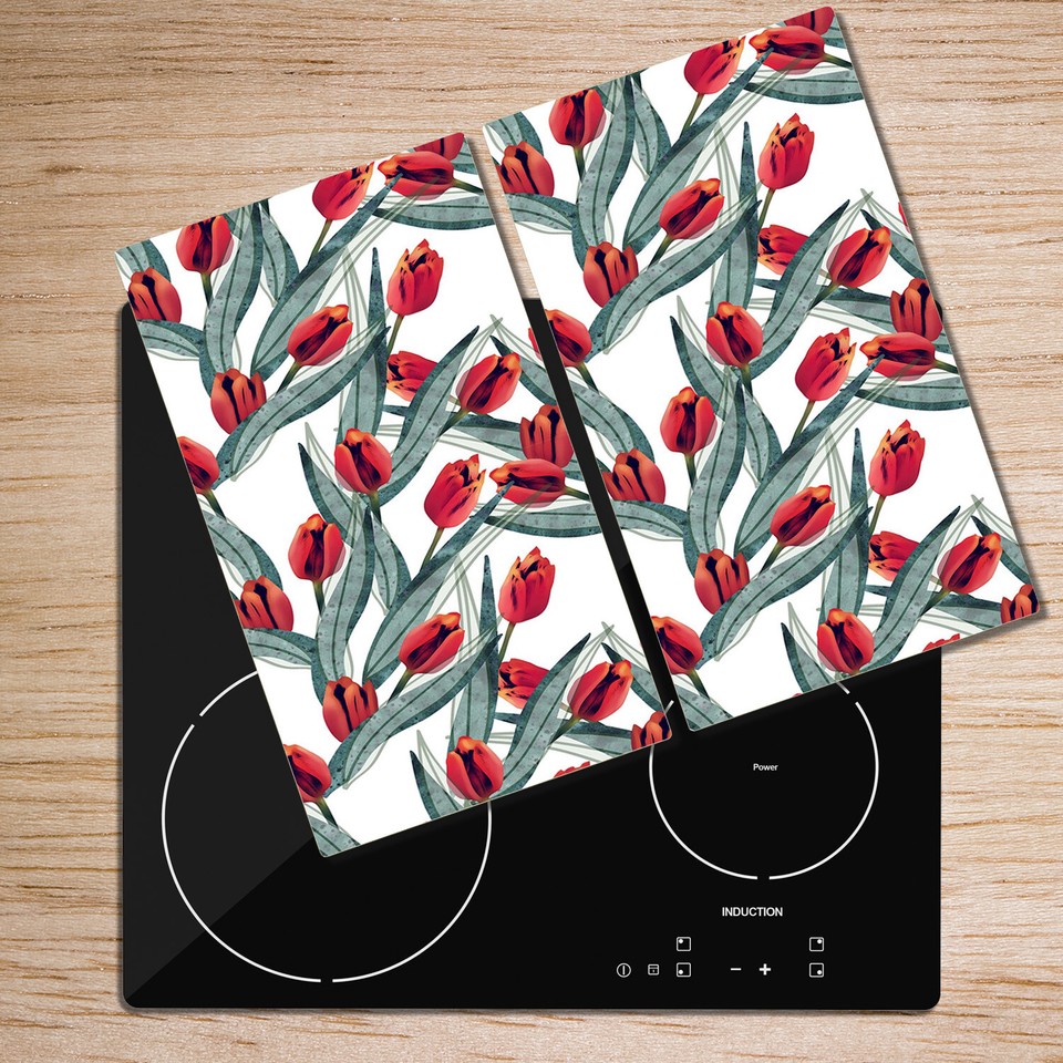 Glass Meat Board Induction Ceramic Hob Cover Worktop Saver Tulips ...