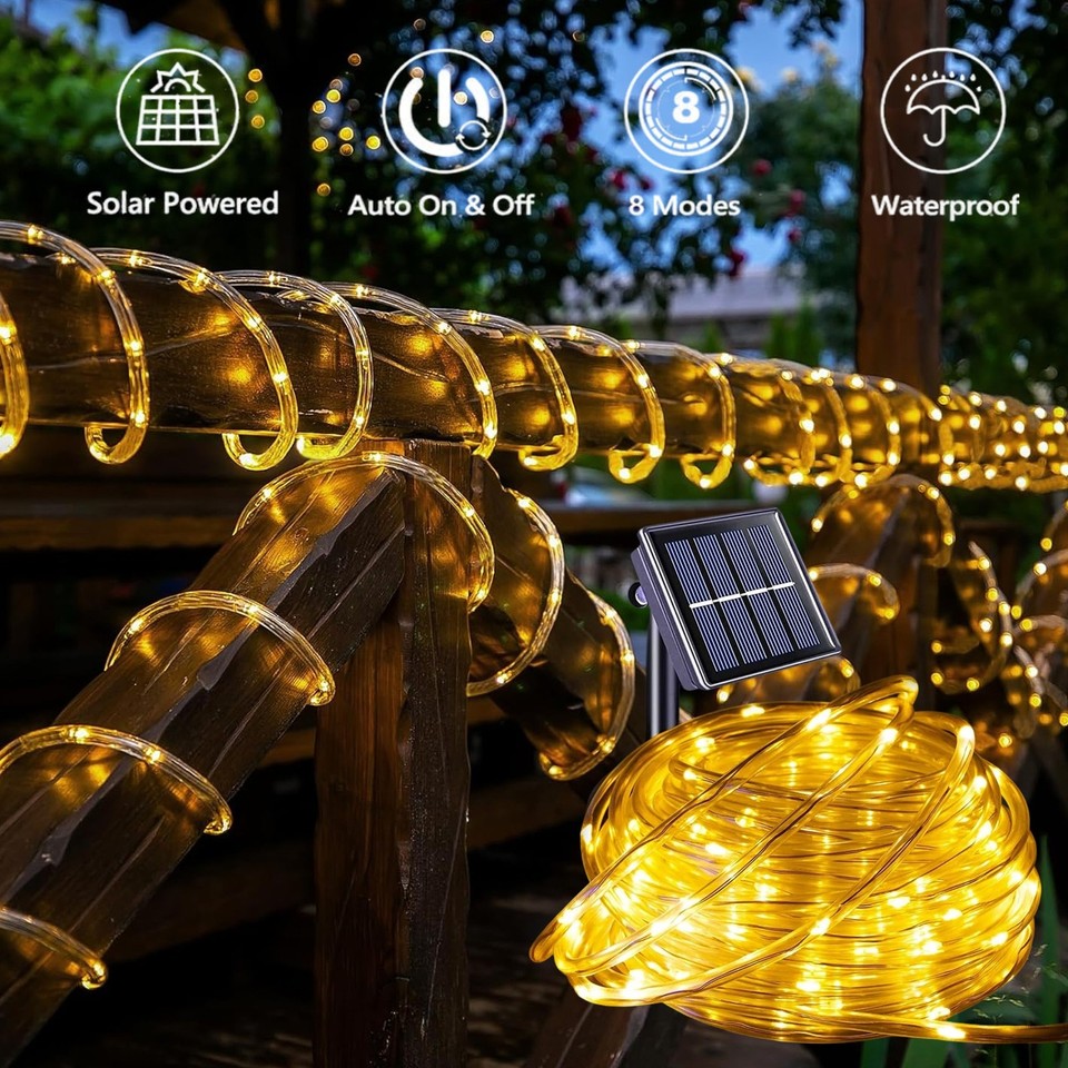 Outdoor Garden Lamp String Light Solar Rope Tube Lights Waterproof 32FT ...