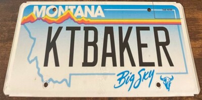 KTBAKER Vanity License Plate KT Baker Katy Baker Montana Katie Kristin Kt's | eBay