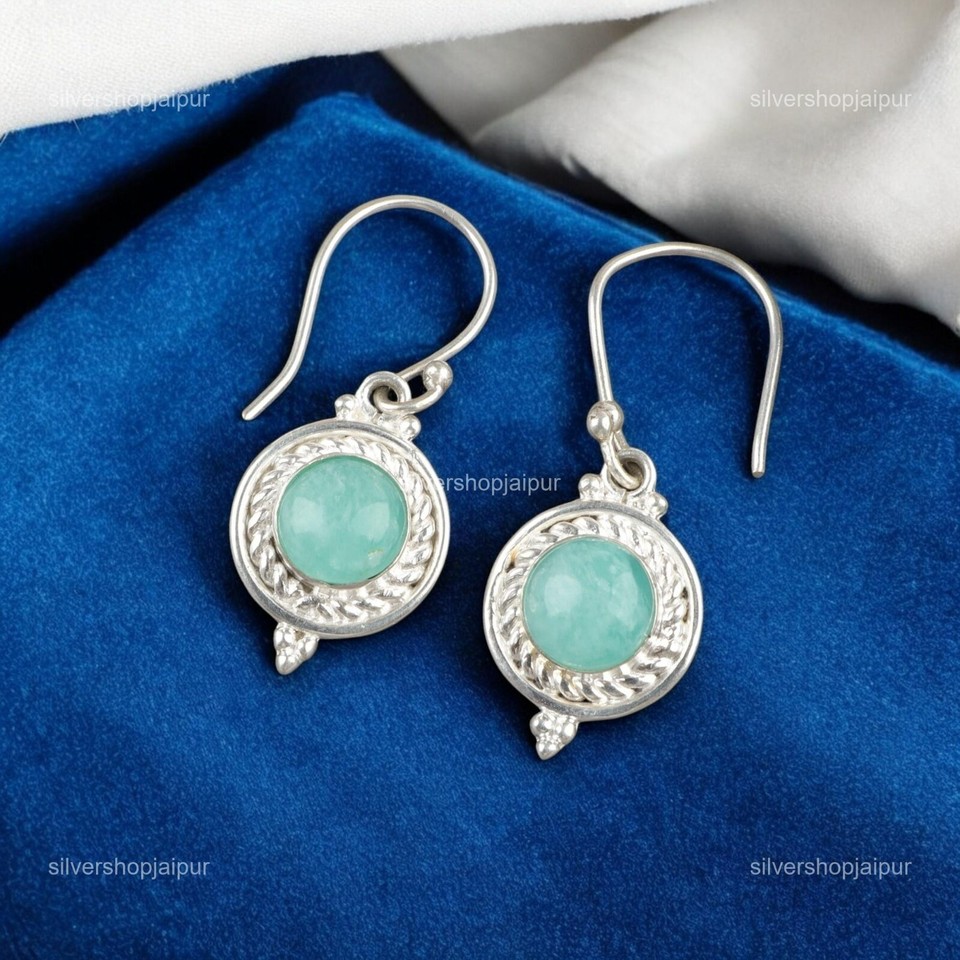 925 Silver Amazonite Gemstone Ethnic Dangle Sister Engagement Earrings ...